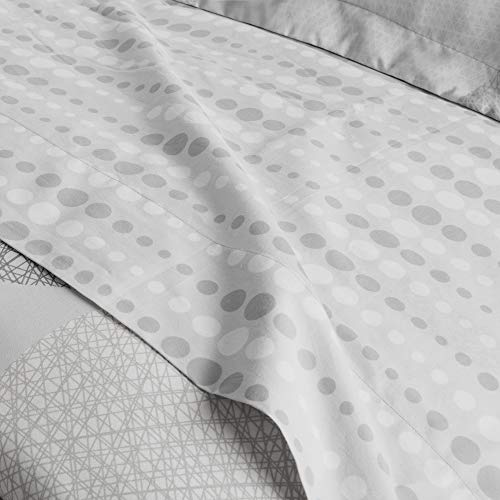 Madison Park Essentials Bed in a Bag Comforter, Vibrant Color Design All Season Down Alternative Cover with Complete Cotton Sheet Set, Queen(90"x90"), Knowles, Circular Grey, 9 Piece