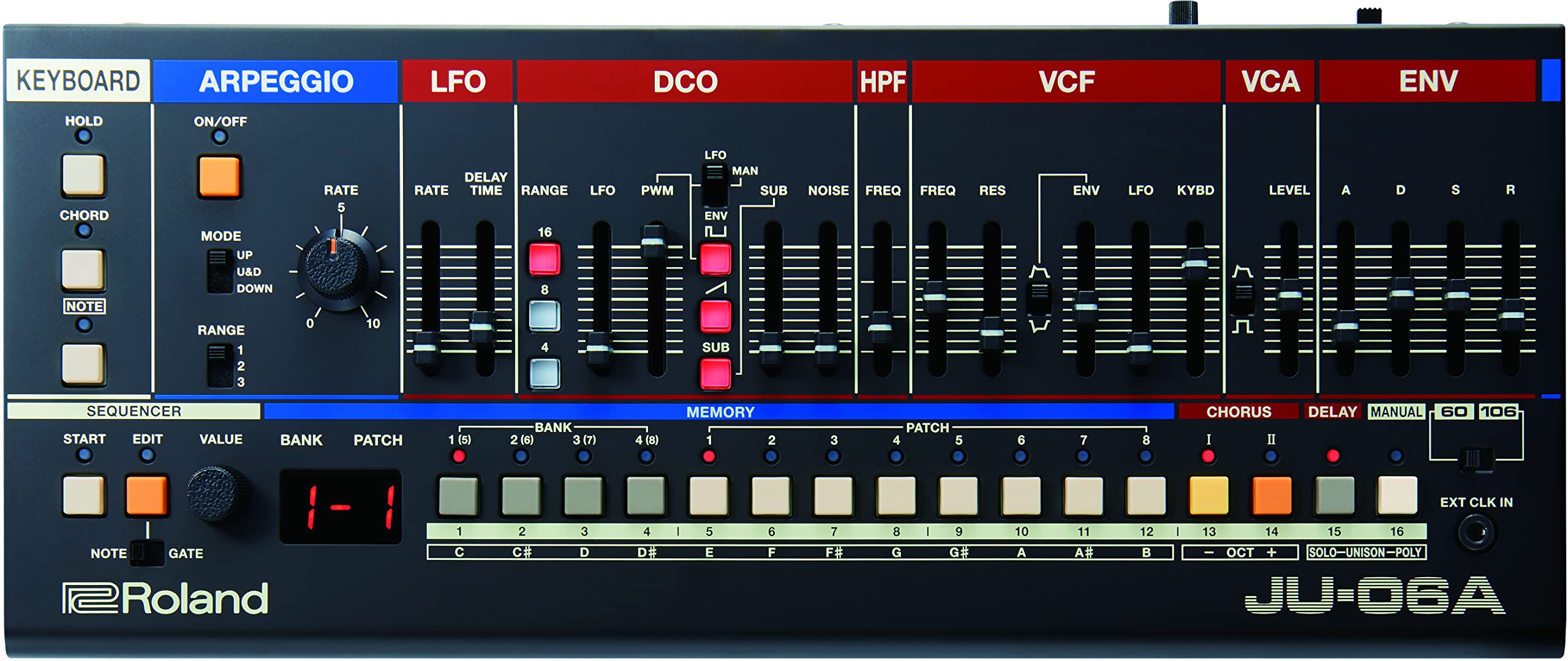 Roland JU-06A Sound Module with 8 Patches + 8 Banks and Hosa MID-315BK 5-Pin DIN to 5-Pin DIN MIDI Cable, 15 Feet