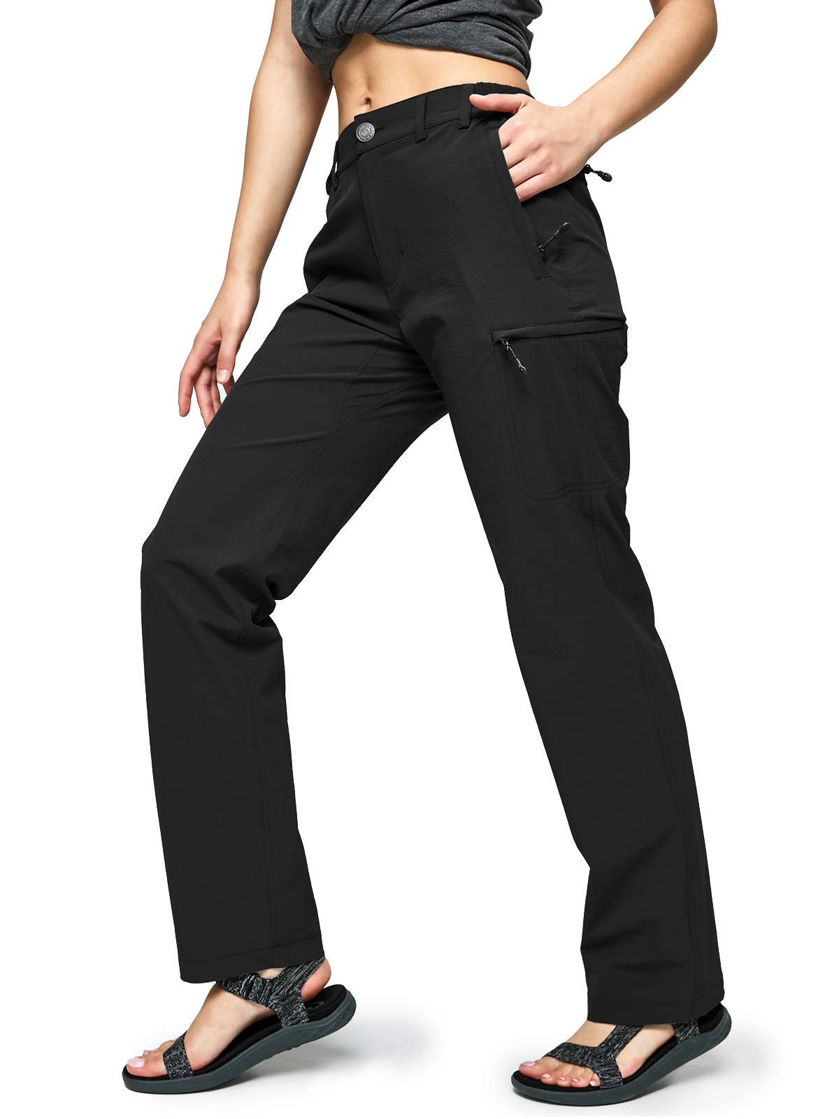 MIER Women's Quick Dry Cargo Pants Lightweight Tactical Hiking Pants with 6 Pockets, Stretchy and Water-Resistant, Black, 4