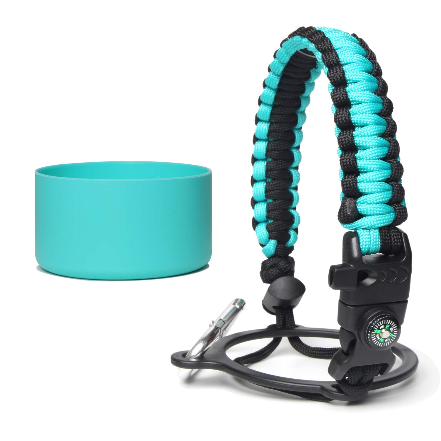nononfish Paracord Handle for Standard Mouth Water Bottle, with Safety Ring, Carabiner, Compass, Plus Water Bottle Sleeve 40 oz and 50 Anime Stickers Straw Water Bottle Set