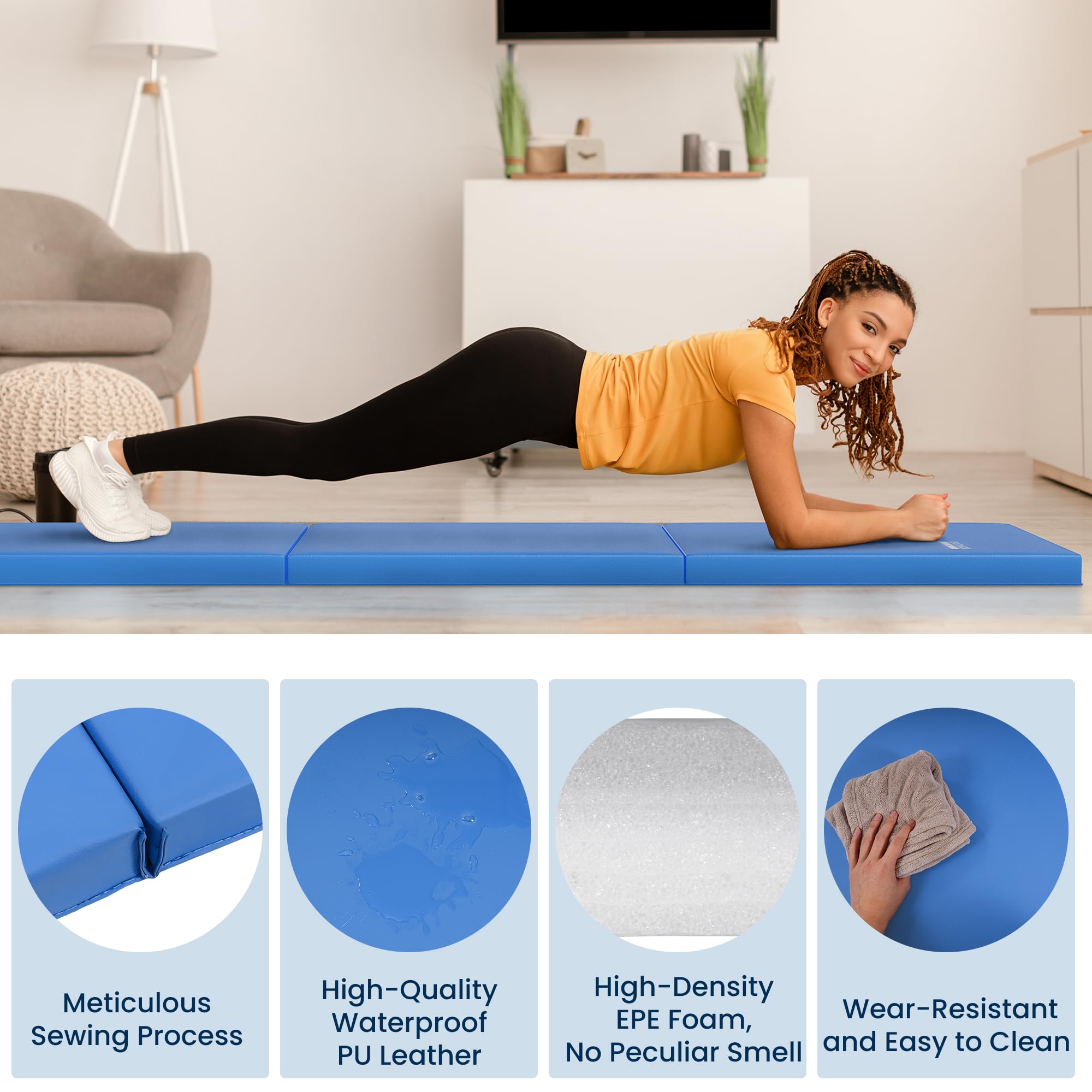 Signature Fitness 2" Thick Three Folds Folding Exercise Mat with Carrying Handles for MMA, Gymnastics and Home Gym Protective Flooring, Black