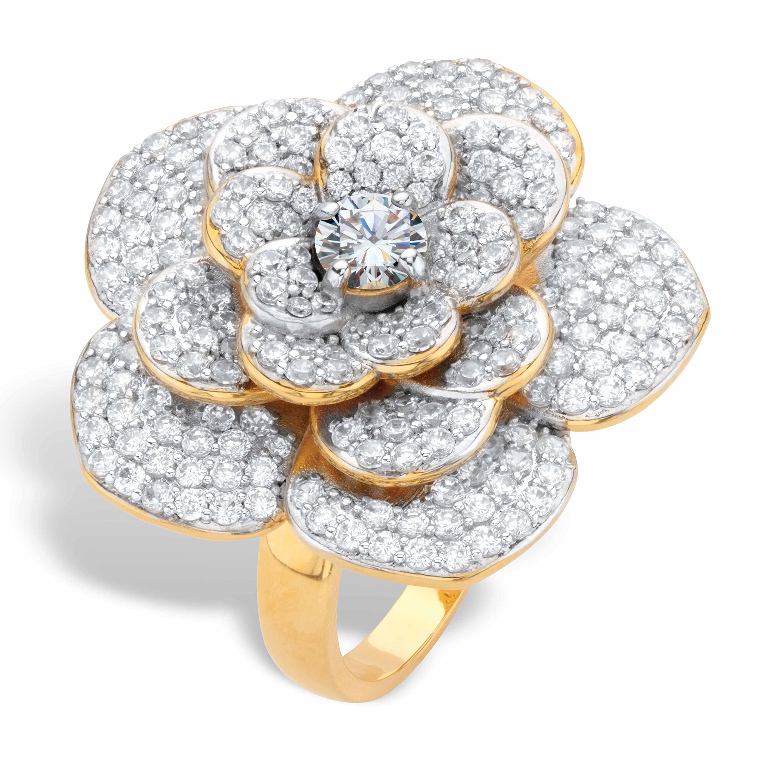 PalmBeach Yellow Gold-Plated Round Cubic Zirconia Rose Ring Sizes 6-10 Size 10
