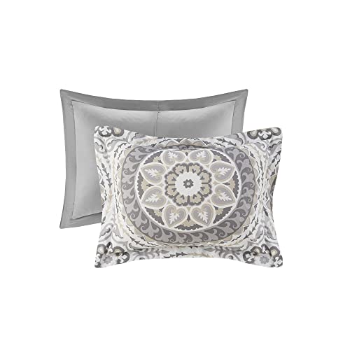 Madison Park Essentials Serenity Bed in a Bag Comforter Set, Medallion Damask Design, All Season Bedding with Cotton Sheet Set, Bedskirt, Queen(90"x90"), Taupe 9 Piece