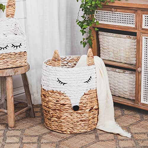 Original Barn Fox Shaped Water Hyacinth Storage Basket, Handwoven Wicker Storage Basket, Cute Animal Shaped Storage Organizer for Bedroom, Living Room, Laundry Room