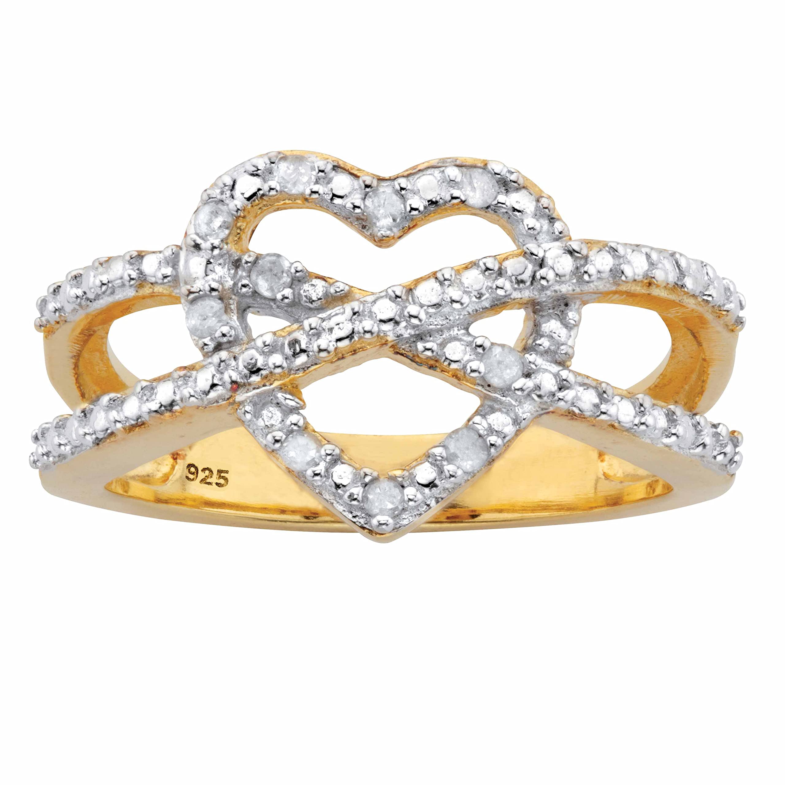 PalmBeach Yellow Gold-plated Sterling Silver Genuine Diamond Heart Ring (1/10 cttw, I Color, I3 Clarity) Sizes 6-10 Size 10