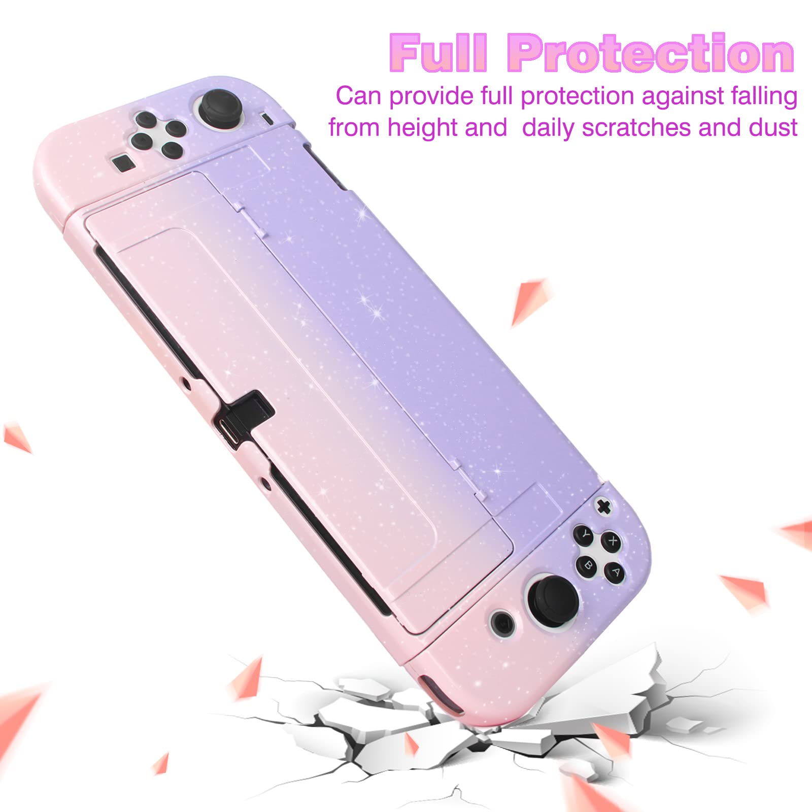 TIKOdirect Dockable Case Compatible with Nintendo Switch OLED Joy-Con Controllers, Newest Updated Glitter Bling Pretty Cover, Anti-Scratch Touch Grip Cover β Glitter Pink & Purple