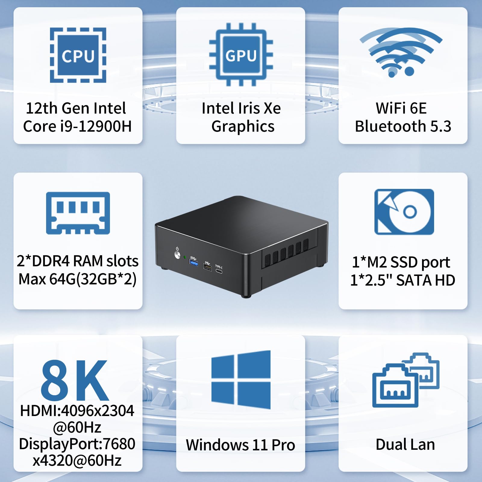 msecore Mini PC with Core i9-12900H, 14 Cores Upto 5.0GHz, 32G RAM 1T Pcie 4.0 SSD Desktop Computer, Dual LAN, Wi-Fi 6e, 1*DisplayPort, 1*HDMI, 1*USB-C Triple Display, VESA, Windows 11 Pro
