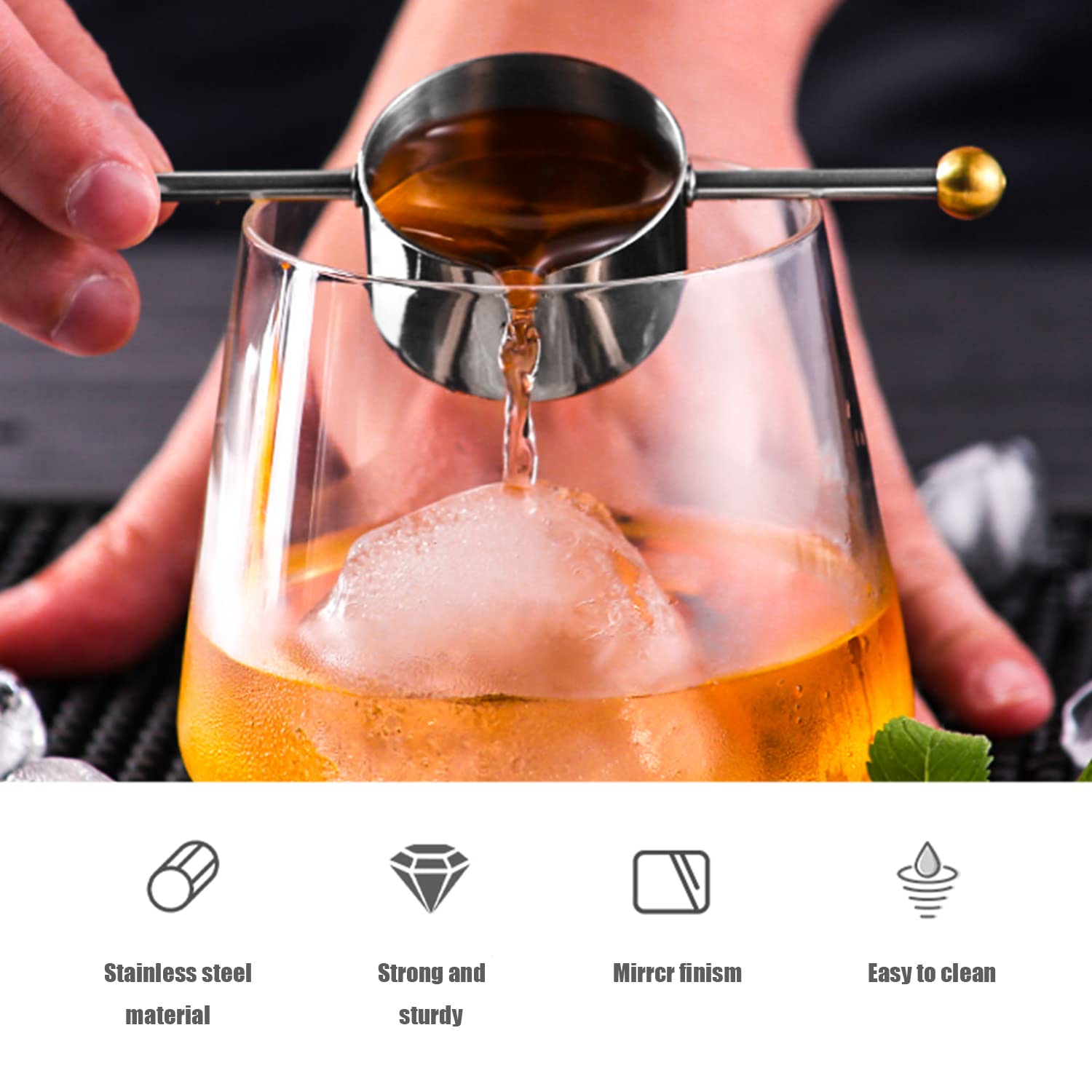Stainless Steel Bar Jigger with Handle Measuring Tool for Whiskey Cocktail Tequila Liquor Barware 2 pcs (Silver)
