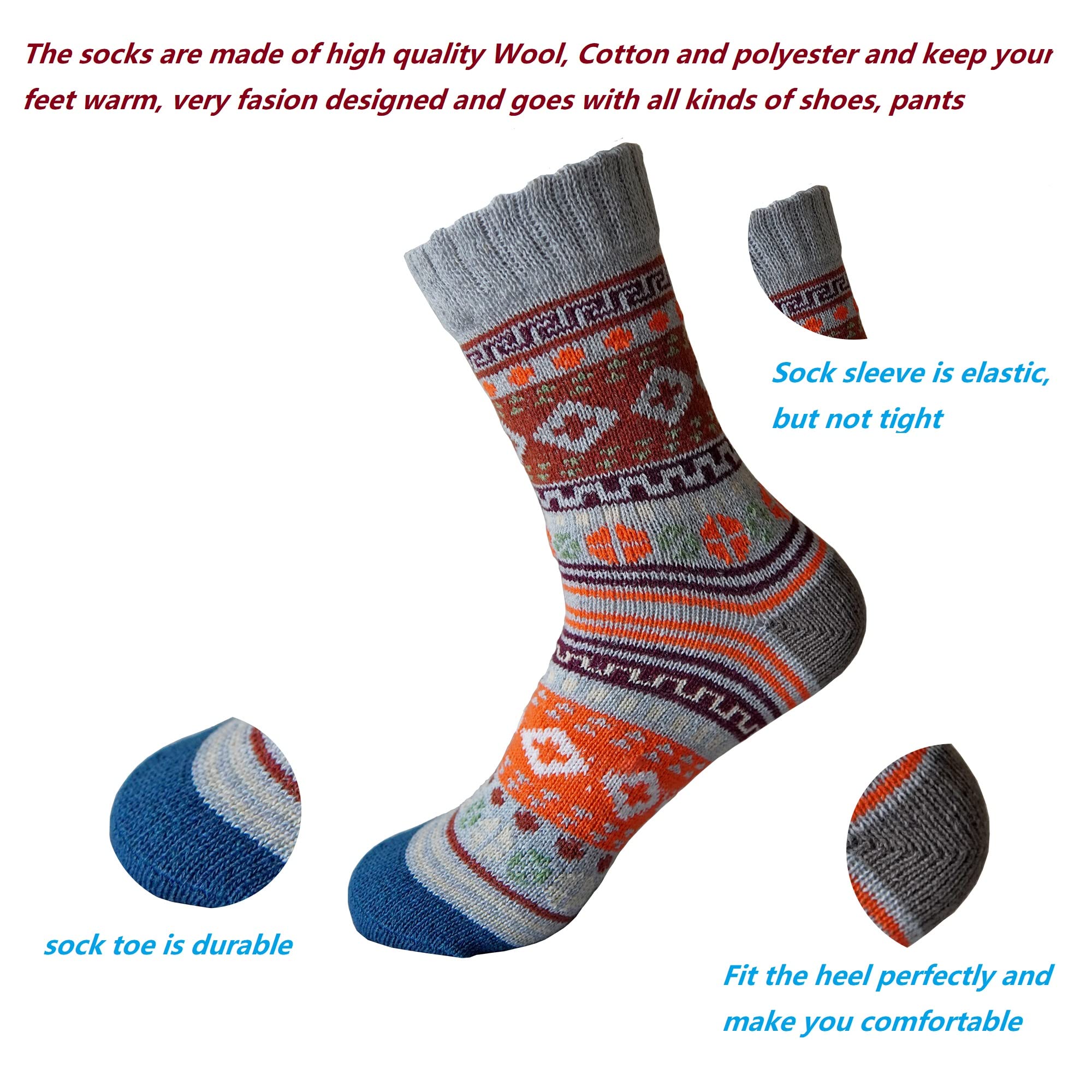 Norther30° 5 Pairs Women Winter Socks Cotton Soft Breathable Wool Socks for Men or Women Warm Thick Crew Socks