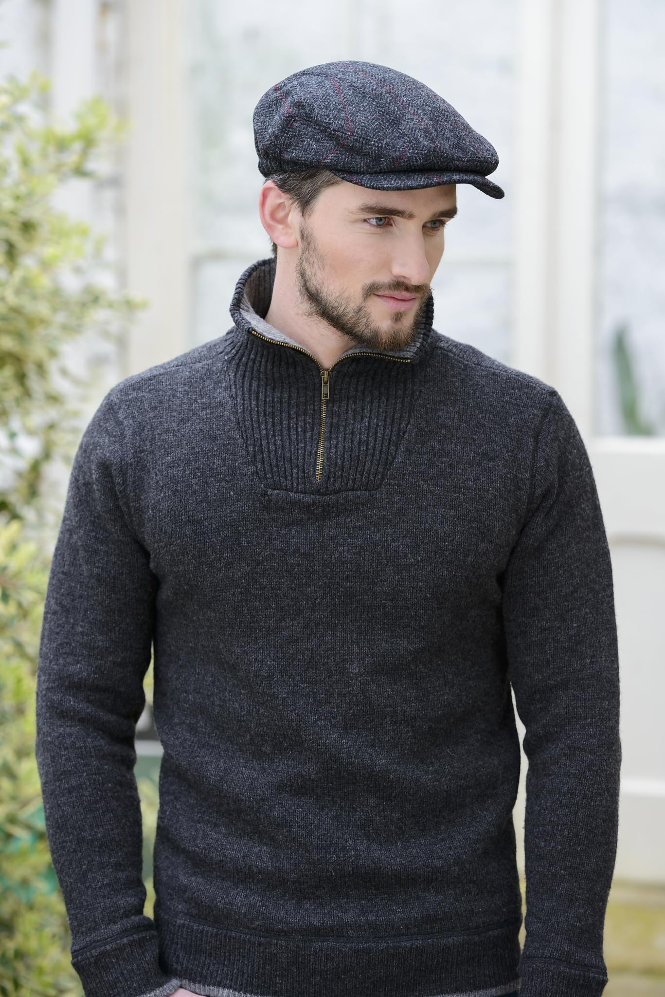 Mucros Weavers Kerry Cap Charcoal Herringbone X-Large