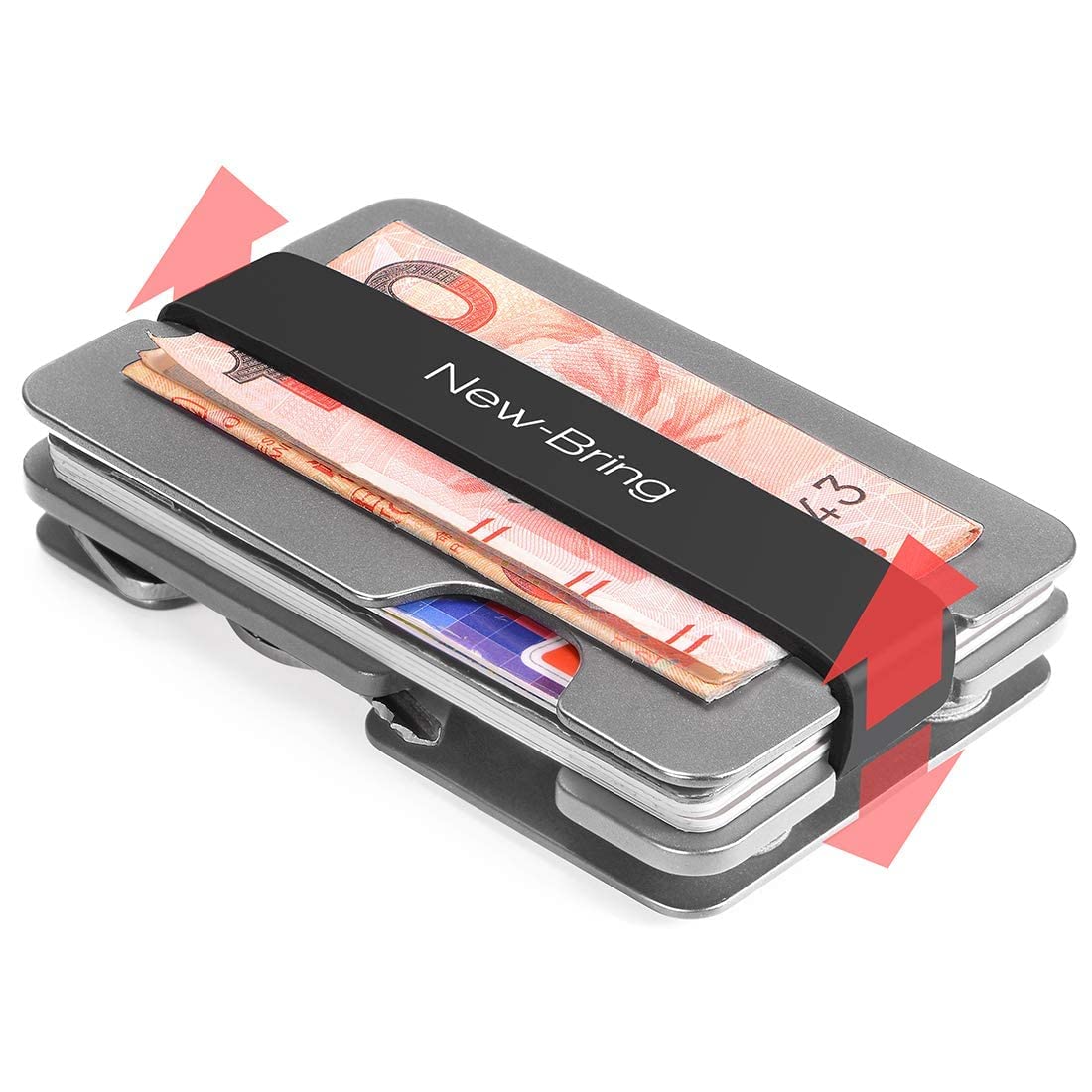NEW-BRING Minimalist Slim Wallet for Men, 3 Functions(Key Holder, Credit Card Holer, Money Band), RFID Blocking Wallet, Key Organizer Card Wallet, Small Lightweight, Grey