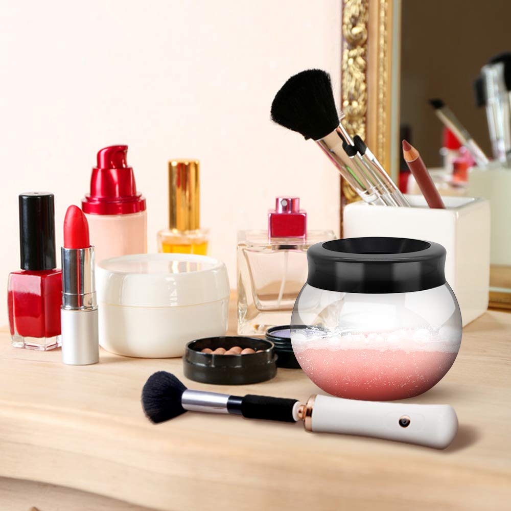 Makeup Brush Cleaner Dryer, Makeup Brush Cleaner Machine with 8 Rubber Collars, Wash and Dry in Seconds, Deep Cosmetic Brush Spinner for All Size Brushes