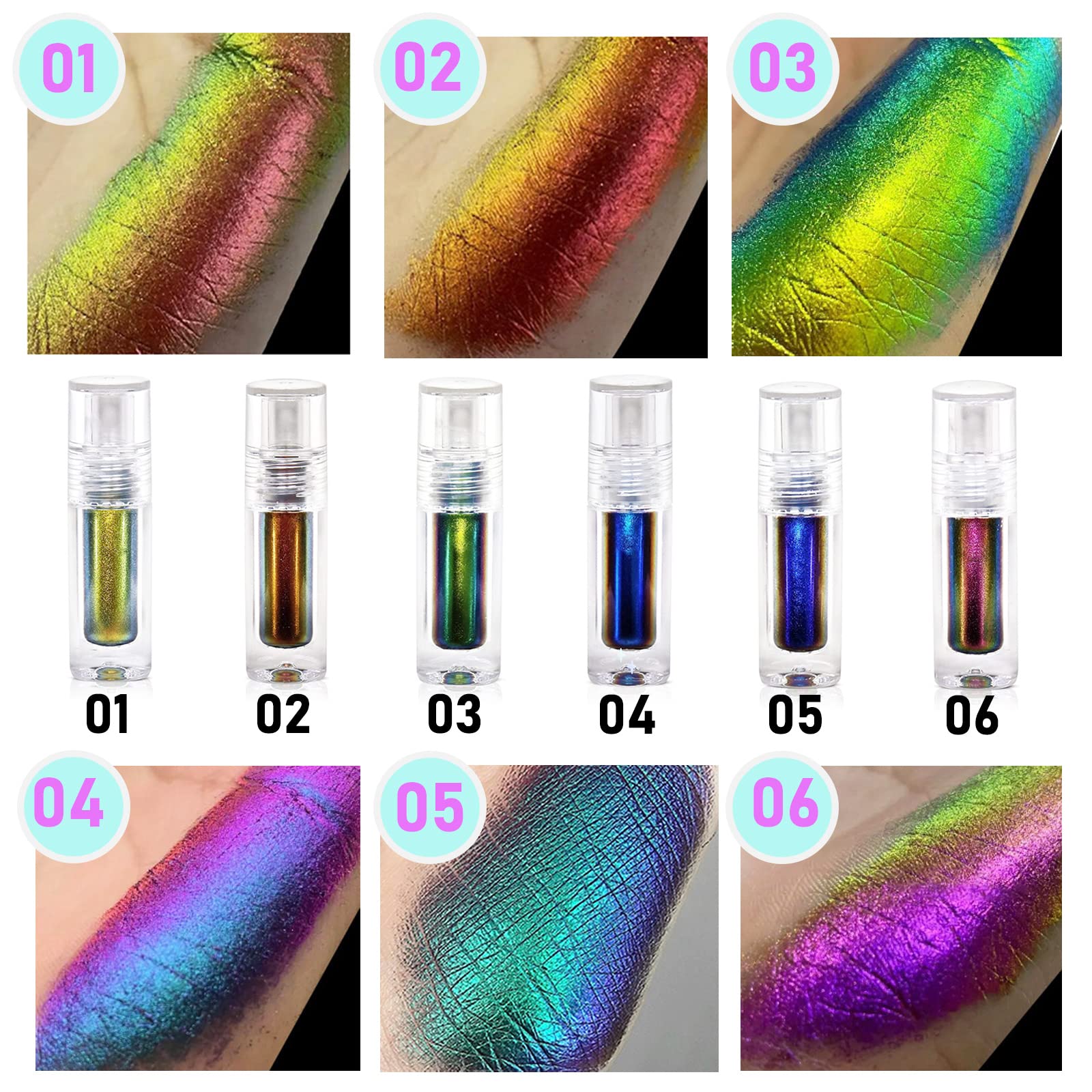 Multichrome Eyeshadow Liquid,Chameleon Liquid Eyeshadow,Intense Metallic Color Shifting Creamy Eye Shadows,Waterproof Long Lasting No Creasing Quick Drying Eye Makeup (01#-2 Pack)