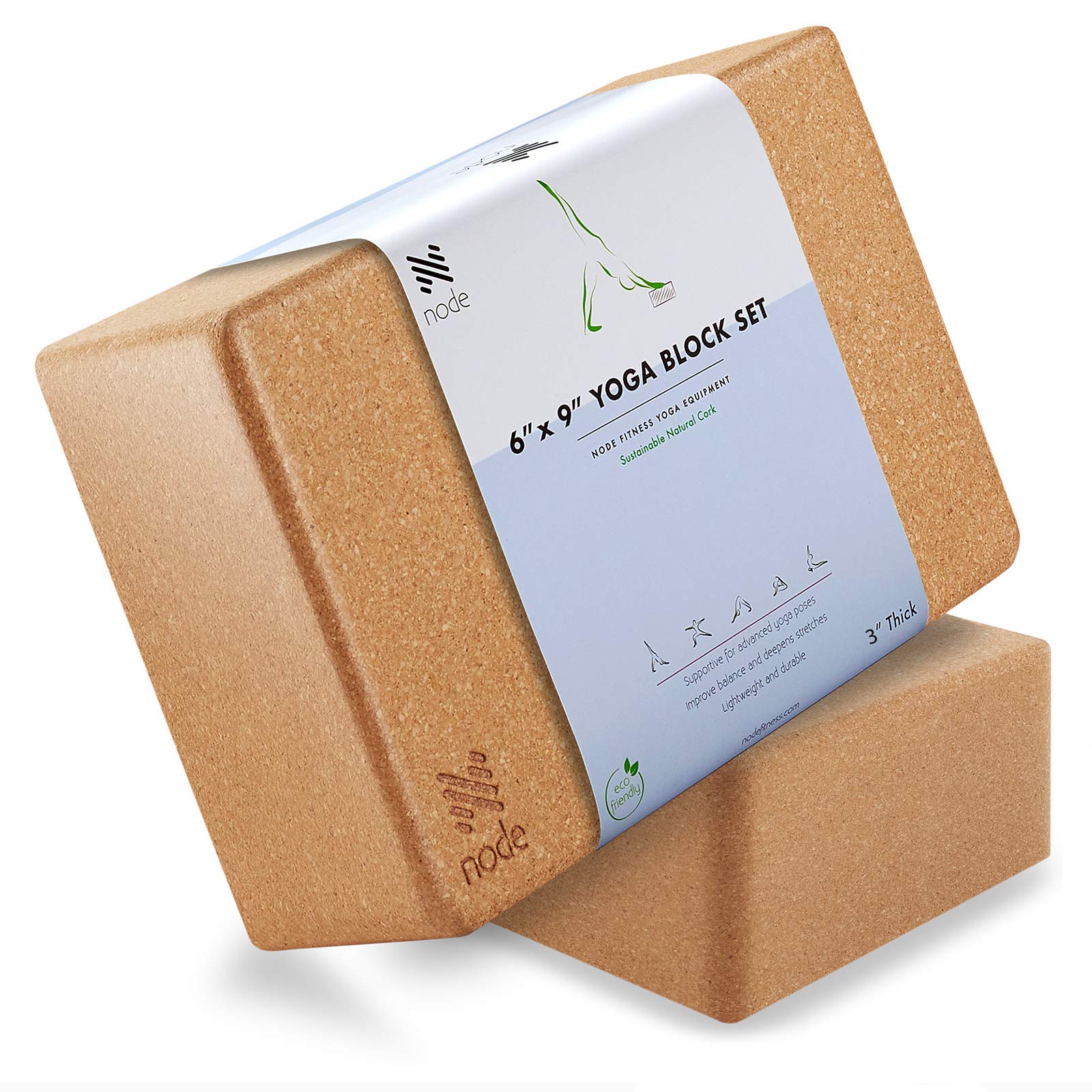 Node Fitness Premium Yoga Block (Set of 2) - 3 Inch Thick Cork Brick