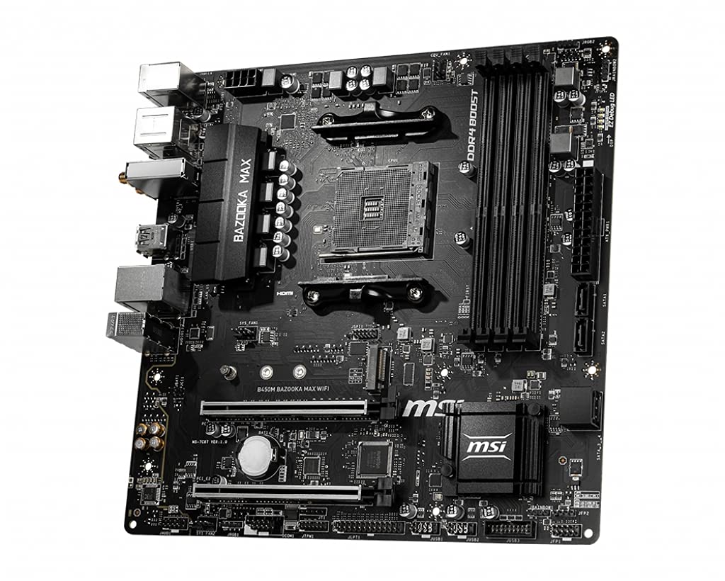 MSI Arsenal Gaming AMD Ryzen 1st, 2nd, and 3rd Gen AM4 M.2 USB 3.2 DDR4 HDMI WiFi Micro-ATX Motherboard (B450M Bazooka MAX WiFi)