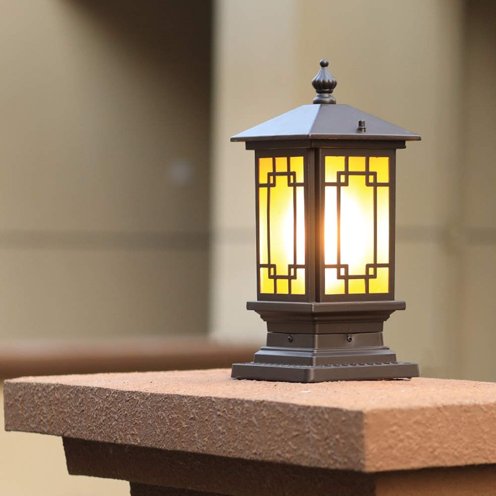 Mrdsre Retro Pillar Lamp Chinese Outdoor Waterproof Courtyard Patio Gate Post Light Creative Wall Home Landscape Garden Outdoor Villa Stigma Lamp Orange Frosted Glass Lampshade