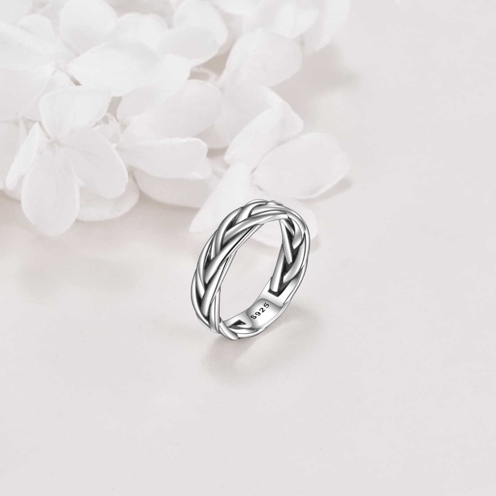 TIGER RIDER 925 Sterling Silver Braided Ring Weave Ring for Women -US8