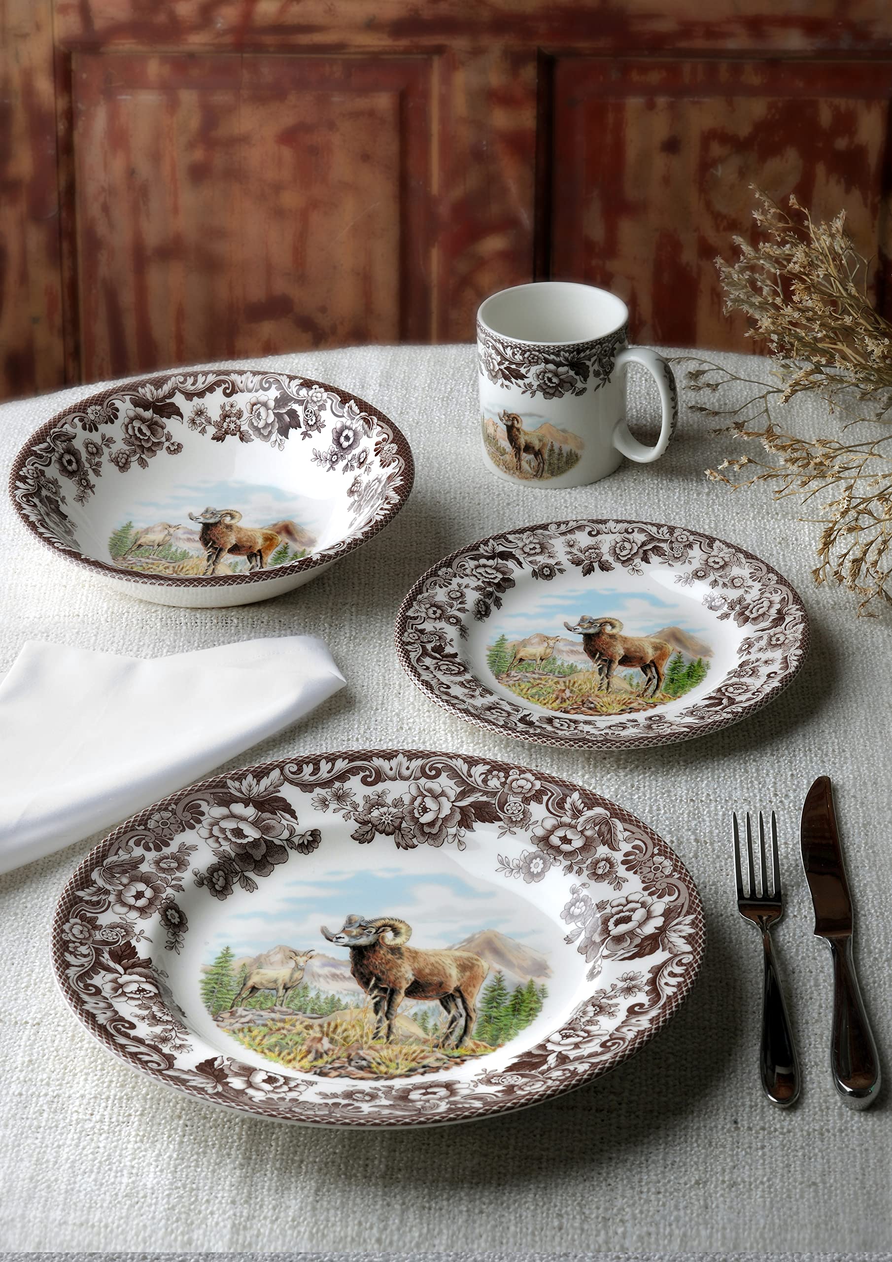Spode Woodland Ascot Cereal Bowl, Bighorn Sheep, 8” | Perfect for Oatmeal, Salads, and Desserts | Made in England from Fine Earthenware | Microwave and Dishwasher Safe