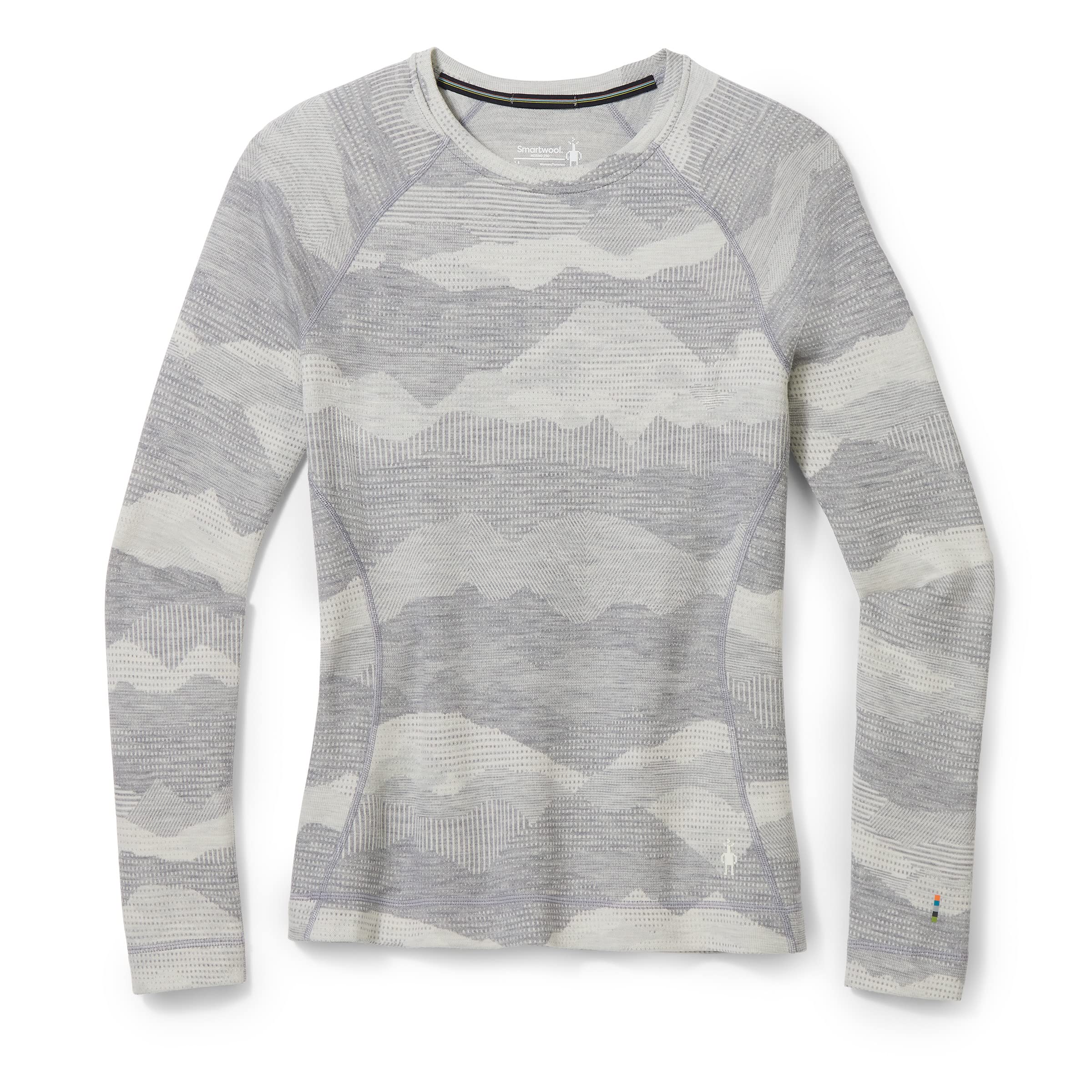 Smartwool Women's Classic Thermal Merino Wool Base Layer β Pattern Crew (Slim Fit), Light Gray Mountain Scape, Small