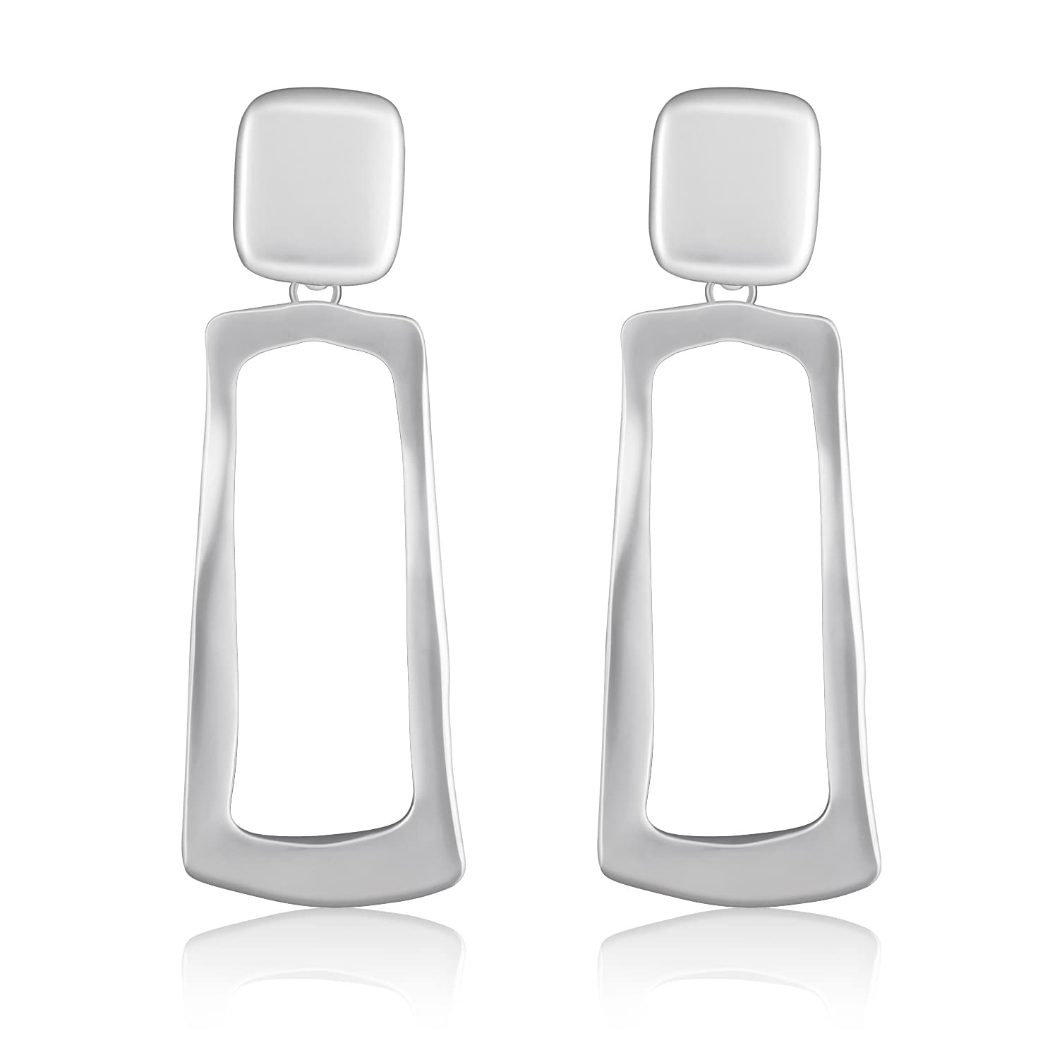 Rectangle Silver Dangle Earrings Alloy Big Long Silver Statement Earrings Prom Simple Hypoallergenic Fashion Dangle Earrings for Women