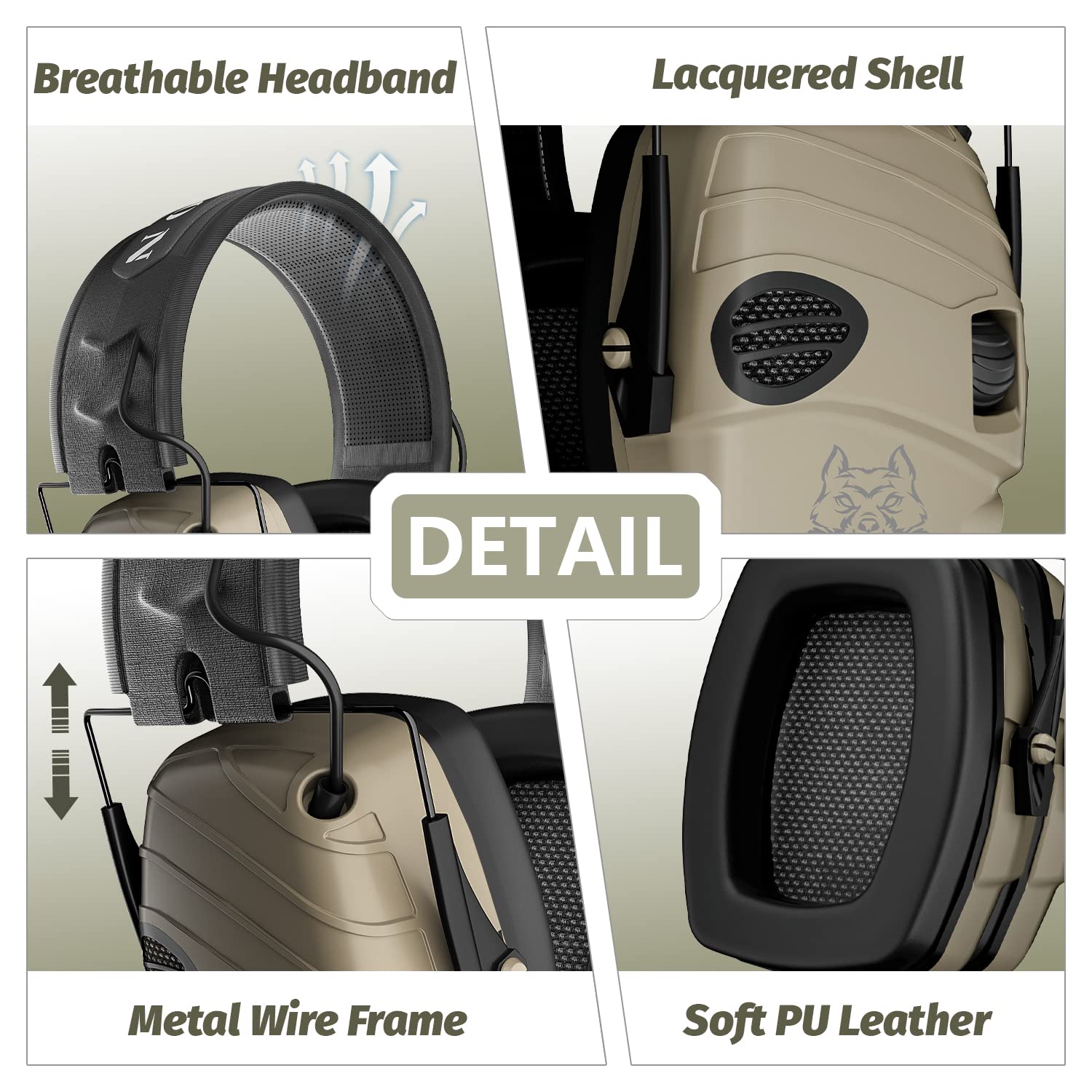 TINSSON Electronic Shooting Hearing Protection Earmuffs for Gun Range NRR 23dB Noise Cancelling Headphones for Hunting FDE
