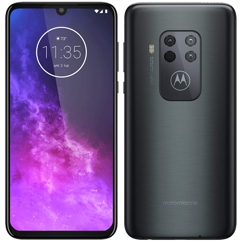 Moto One Zoom (128GB, 4GB) 6.4" HD+, 4000mAh Battery, Snapdragon 675 Dual SIM Unlocked (AT&T/T-Mobile/MetroPCS/GSM) International Version XT2010-1 (Grey Techno, 64GB SD + Case Bundle)