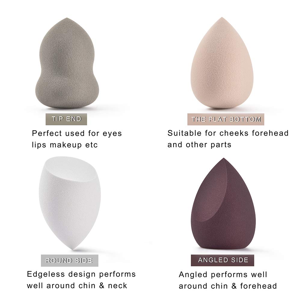 Makeup Sponge, 4pcs Makeup Sponges Blender Set, Foundation Blender Sponge with Sponge Holder, for Liquid Cream and Wet Use, Multi-Color BB Bream Beauty Sponges for Cosmetic Tools