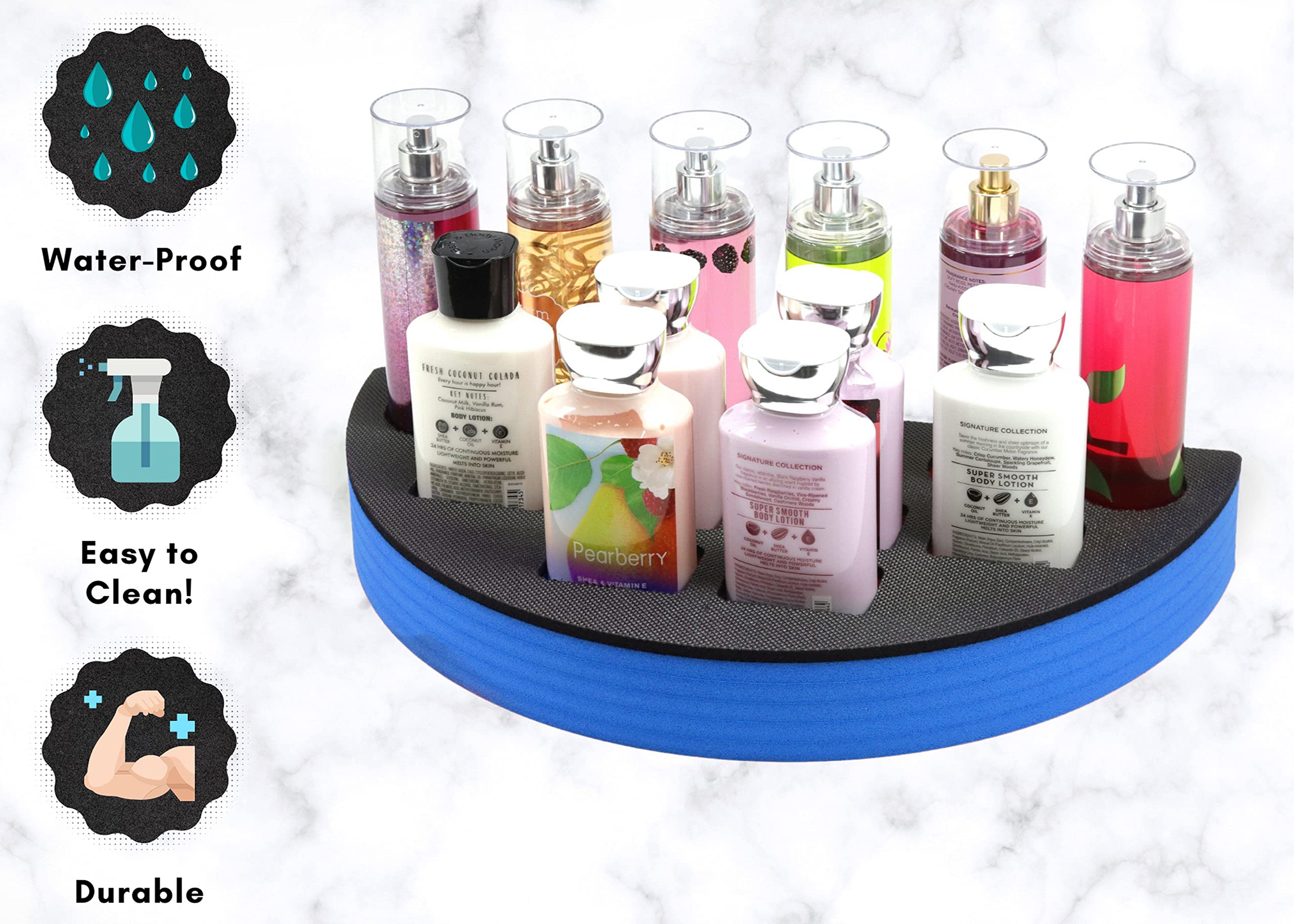 Polar Whale Lotion and Body Spray Stand Organizer Half Circle Large Tray Blue Black Durable Foam Washable Waterproof Insert for Home Bathroom Bedroom Office 16.5 x 8.5 x 2 Inches 12 Slots