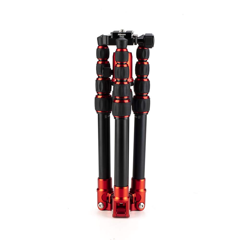 MeFOTO BackPacker Classic Lightweight 51.2" Aluminum Travel Tripod Kit w/Case, Twist Locks, Double Action Ballhead w/Arca Swiss Plate - Red (A0350Q0R)