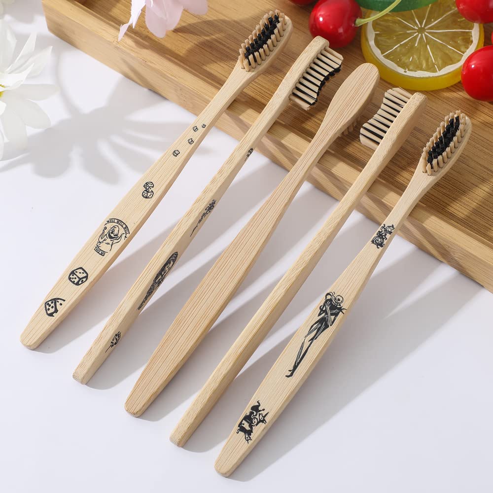 YNJFKX Cartoon Brush Handle Soft (10 Count),BPA Free, Environmentally Friendly Biodegradable Bamboo Toothbrush,Curve Bristles to Help Effectively Teeth Tooth