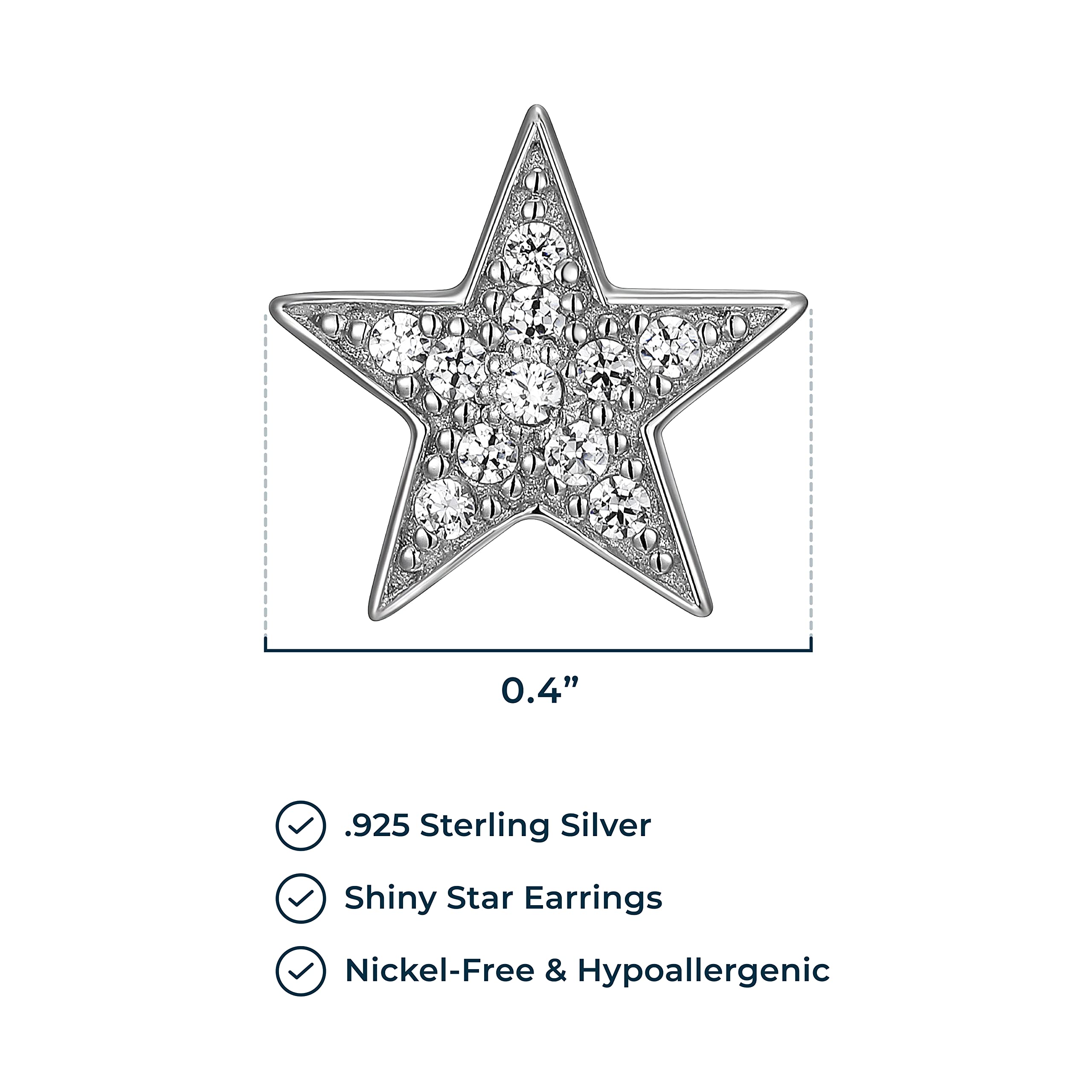MORGAN & PAIGE 925 Sterling Silver Cubic Zirconia Pave Star Stud Earrings