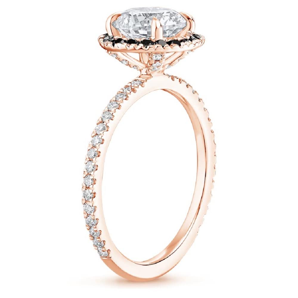 Smile & Sparkle 1.00CT Round Cut Black & Clear CZ Diamond Halo Anniversary Ring In 14K Rose Gold Plated 925 Silver_9