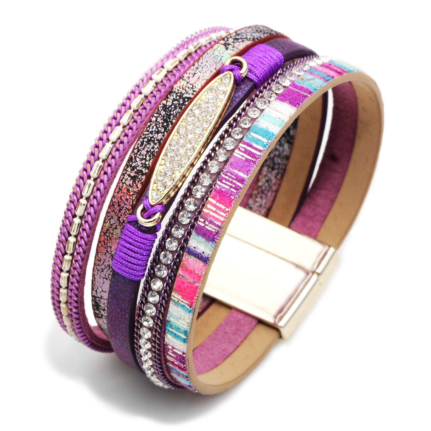 MUERDOU Inspirational Tree of Life Leather Bracelets for Women Cross Boho Jewelry Wristbands Wrap Cuff Bracelets Gifts for Women Purple Zircon