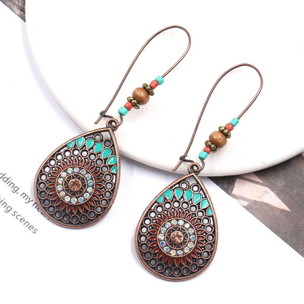 Myhouse Bohemian National Style Hollow Water Drop Shaped Alloy Long Earrings