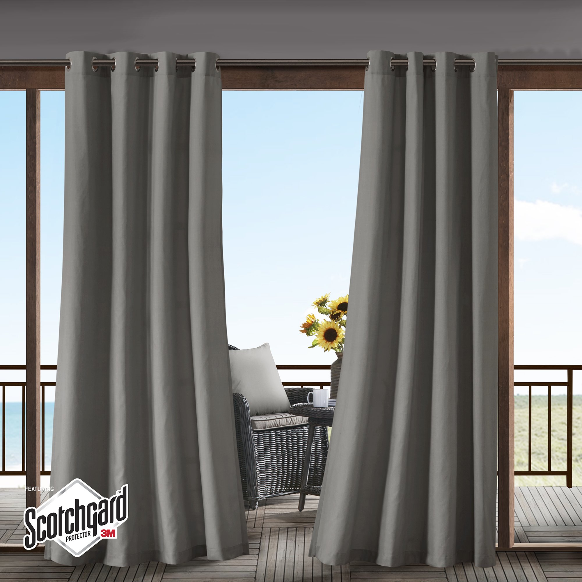 Madison Park Pacifica Solid 3M Scotchgard Outdoor Curtain Door Treatment Panel for Patio Porch or Balcony, 54 in x 108 in, Navy