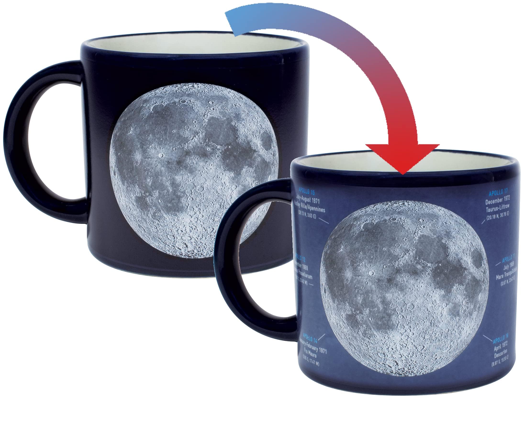 The Unemployed Philosophers Guild Heat Changing Moon Mug - Add Coffee and Names of Landing Sites Astronauts and More Appear