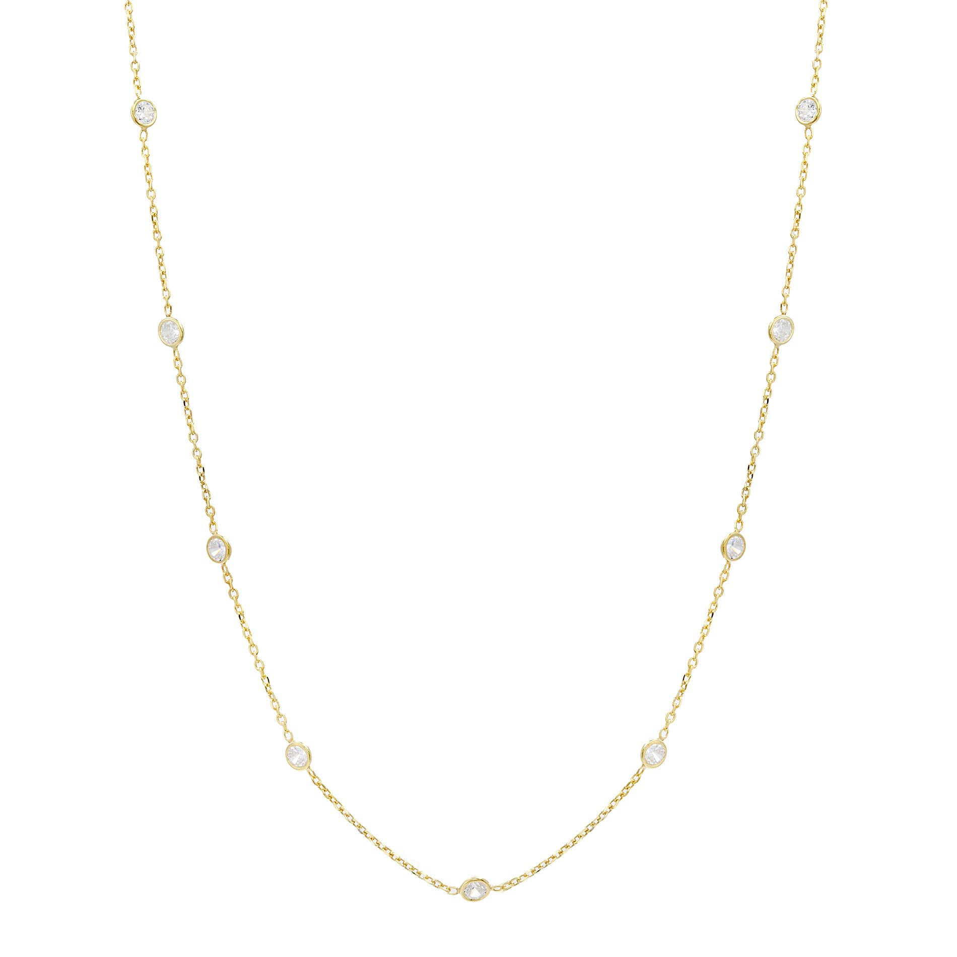 Mia Sarine Yellow Gold Plated 925 Sterling Silver Bezel Set CZ By the Yard 30 Inch Station Chain Necklace for Women Yellow