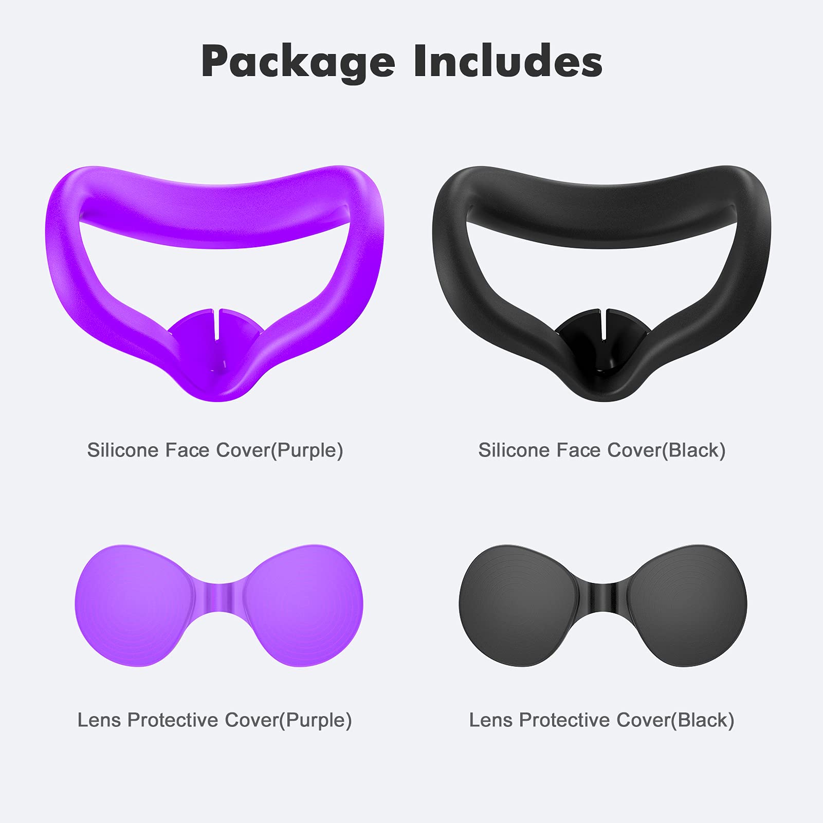 Silicone Face Cover for Oculus Quest 2 & Lens Protective Cover 2 Pairs, EWalos VR Headset Cover Replacement Accessories, Reduce Face Pressure, Sweatproof and Enhance Comfort(Black+Purple)