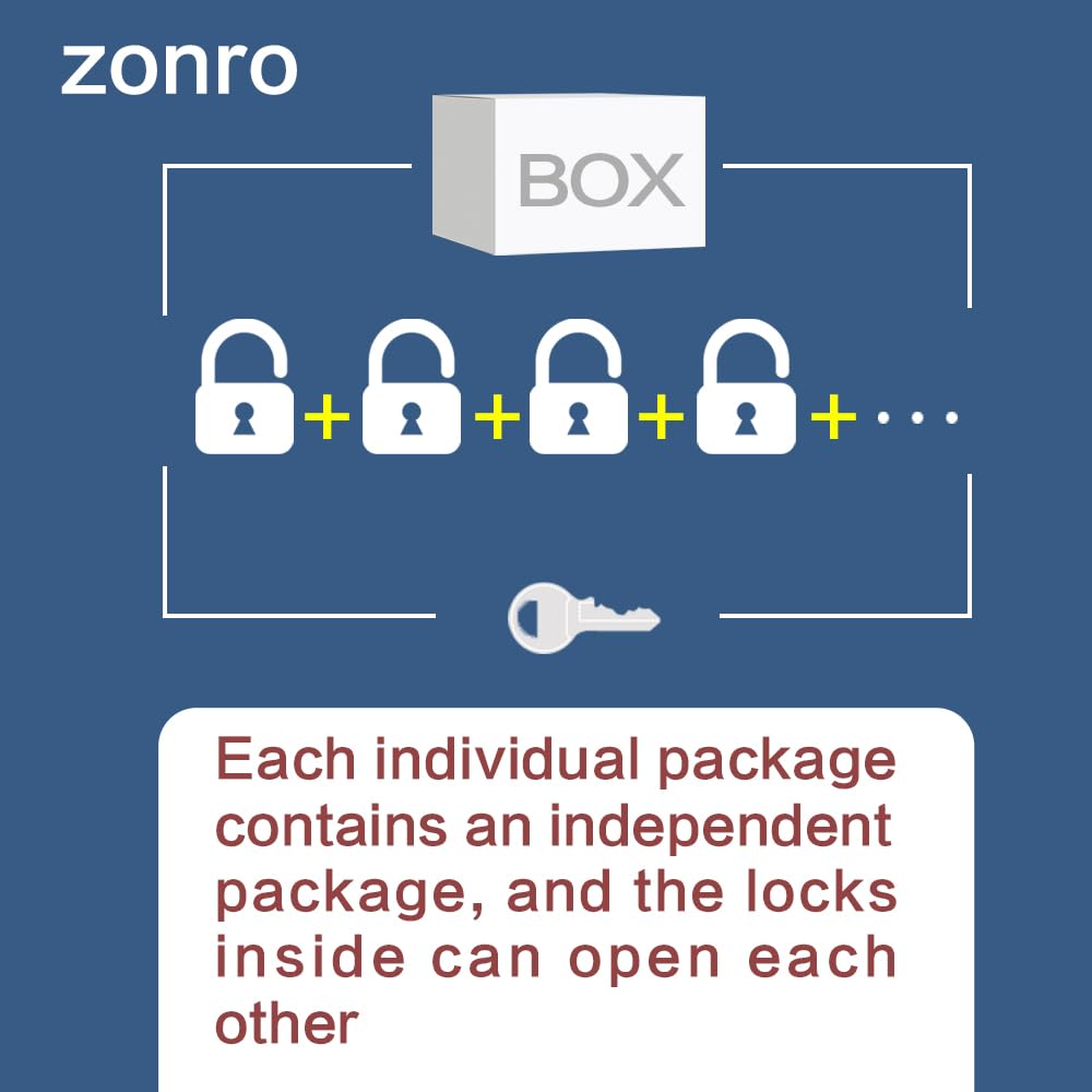 ZonRo Locks Laminated Steel Keyed Padlocks Keyed Alike Locks, Long Shackle Padlocks, for Hasp Latch, Sheds, Fences, Storage Locker, School, Gym,Pack of 6