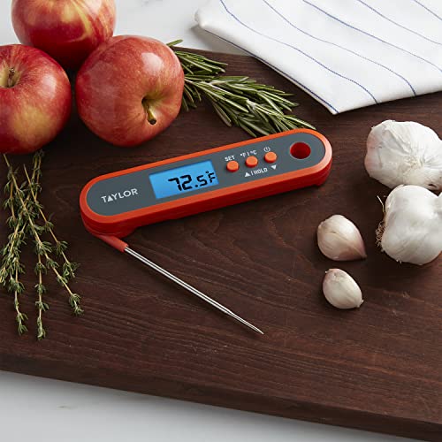Taylor Digital Waterproof Food Meat and Candy Thermometer, with a Folding Probe, programmable presets, Backlit Display, andIncludes 2 AAA Batteries