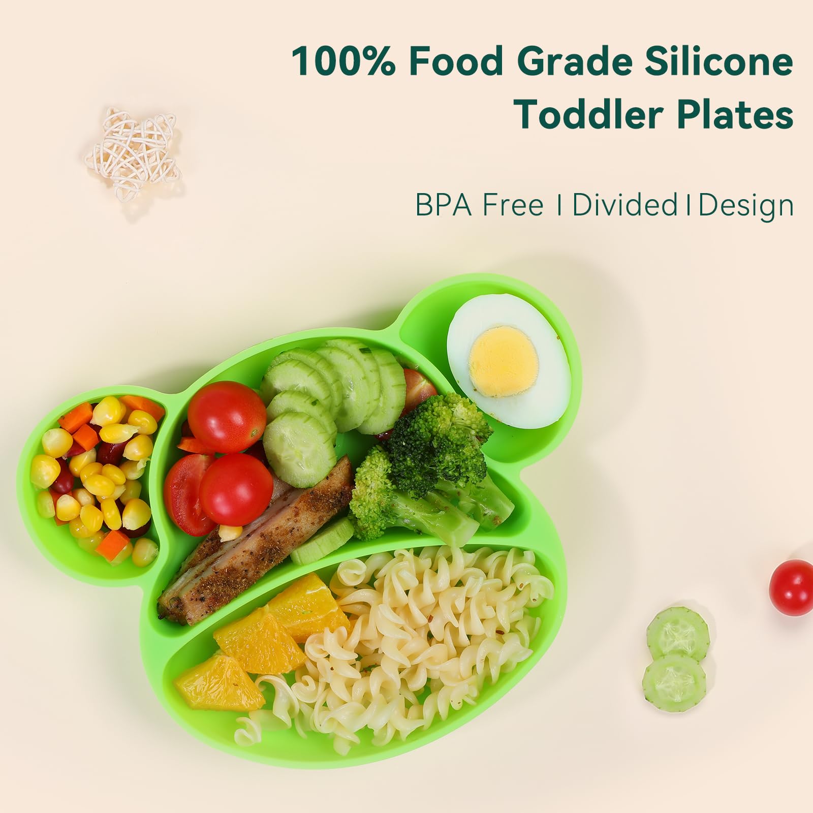 Yoofoss Toddler Plates 3 Pack - Suction Plates for Baby - 100% Silicone Baby Plates - BPA Free - Microwave and Dishwasher Safe - Divided Design - Blue,Green&Grey