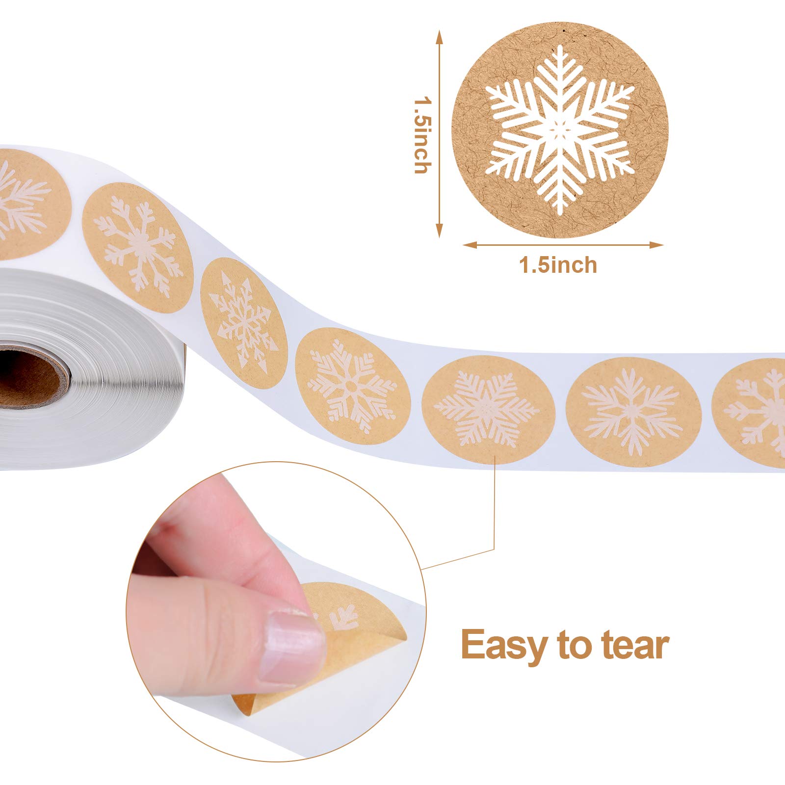Outus 1000 Pieces Multiple Snowflakes Christmas Stickers Natural Kraft White Snowflake Stickers Seal Snowflake Label for Bags Envelopes Bubble Mailers, 5 Designs
