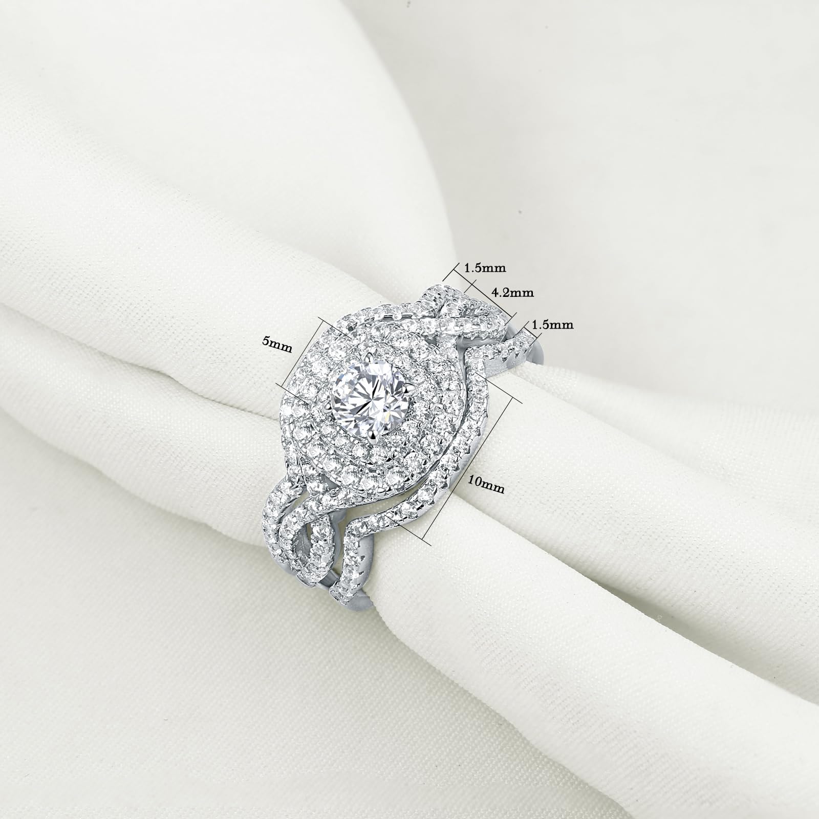 Newshe Jewellery Wedding Rings for Women AAAAA Cz Engagement Ring Set 925 Sterling Silver 3pcs 2Ct White Size 7