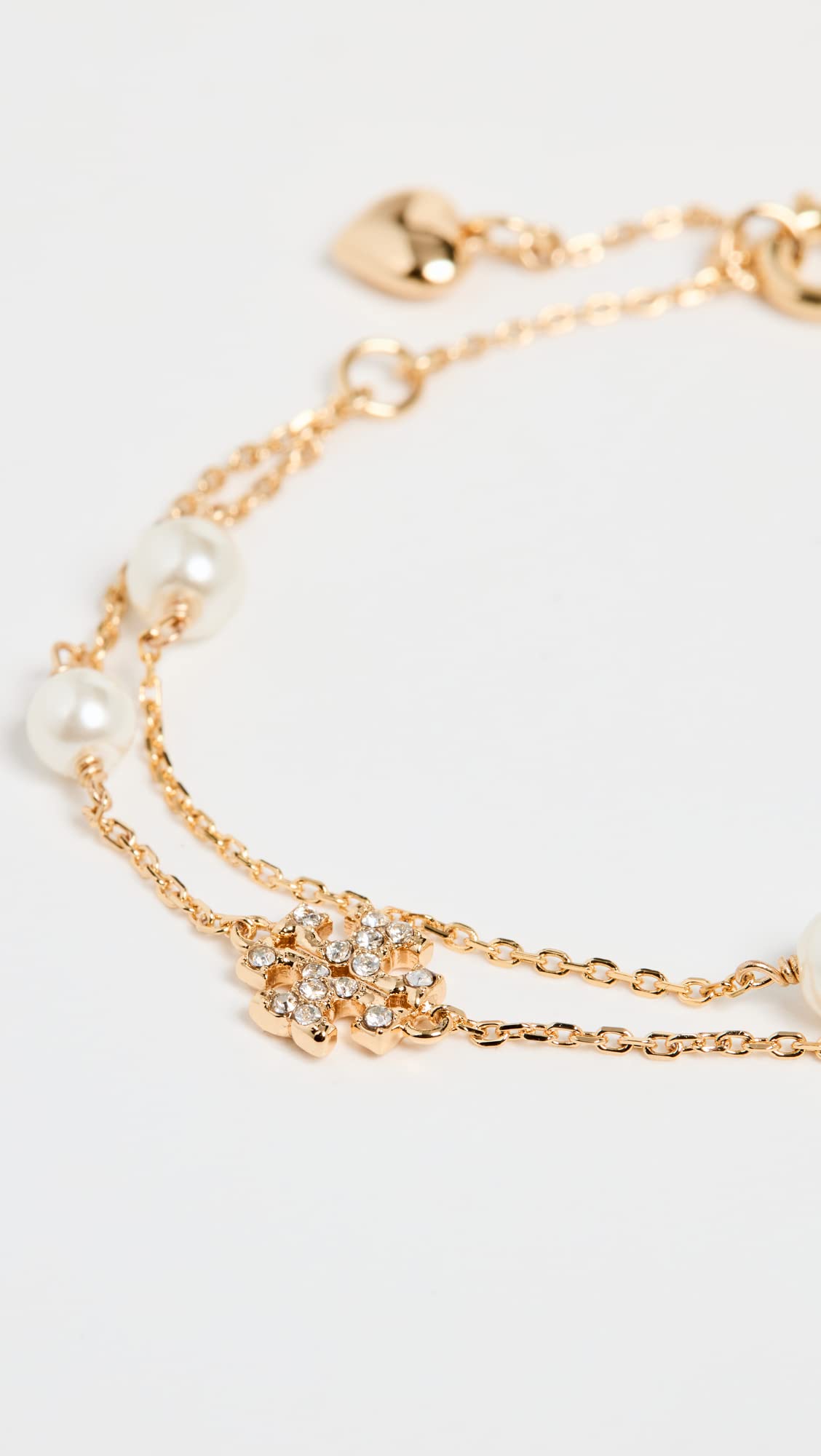 Tory Burch Women's Kira Pearl Double-Strand Bracelet, Rolled Gold/Pearl/Crystal, One Size