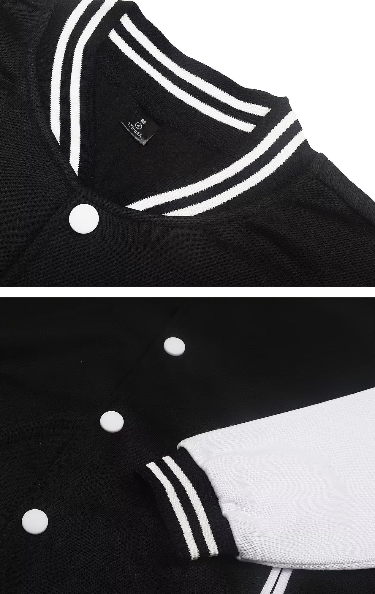 Men's Bomber Jacket Varsity Baseball Jackets Windbreaker Lightweight Slim Fit Button Down Letterman Jacket Black