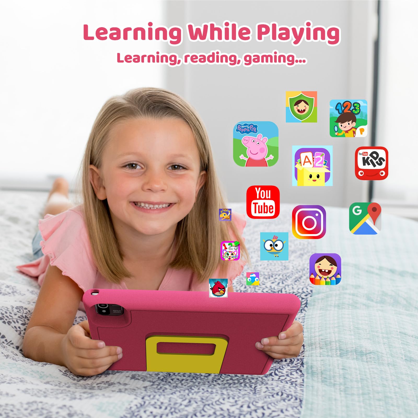 Mouikei Kids Tablet, 10 Inch Tablet for Kids, 2GB+32GB Android 12 Kids Tablets with Case, WiFi, Parental Control Mode, Dual Camera,1-Year Warranty