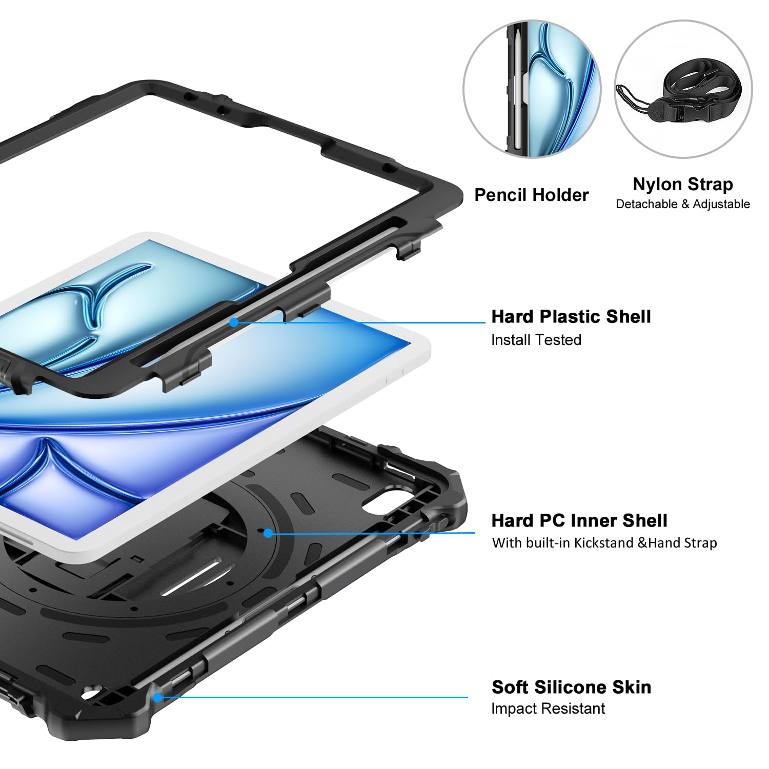 ZtotopCases for iPad 10th Generation Case 10.9 Inch, Shockproof Rugged Drop Protection Cover with 360° Rotatable Kickstand & Shoulder Strap & Pencil Holder for 10.9'' iPad Case 2022 Released, Black