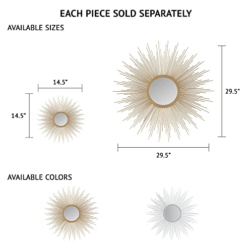 Madison Park Wall Décor Fiore Metal Sunburst Mirror for Living Room - Home Accent, Ready to Hang Bedroom Decoration, 29.5" Diameter, Gold