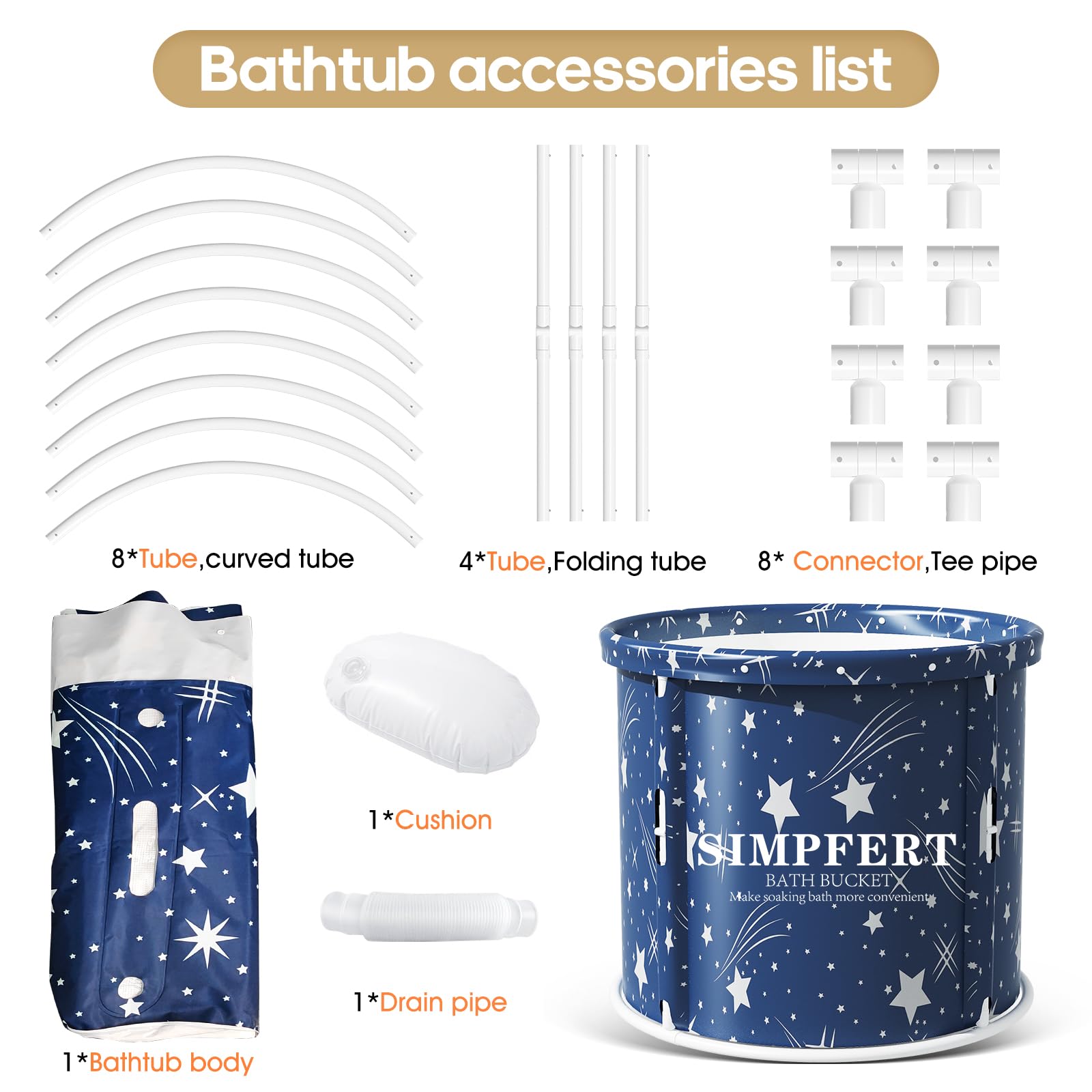 Portable Foldable Bathtub for Adults, Collapsible Ice Bath Tub, Soaking Bathtub for Hot Bath and Ice Bath, Bathroom Freestanding Bathtubs for Shower (Small-70cm*65cm, Starry Blue)