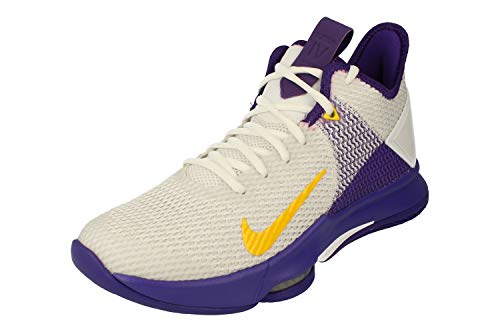 Nike Men's Basketball Shoe, Bianco White MTLC Gold Voltage Purple Pure Platinum Opti Yellow Volt 100, US 7.5